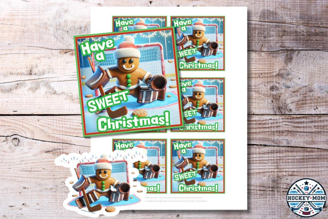 Funny Christmas Gift Tags - Ice Hockey Gingerbread Goalie - "have a ...