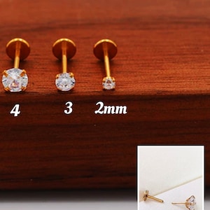 20g Threadless Push Pin Labret Stud • Gold Silver Tiny Tragus Stud ...