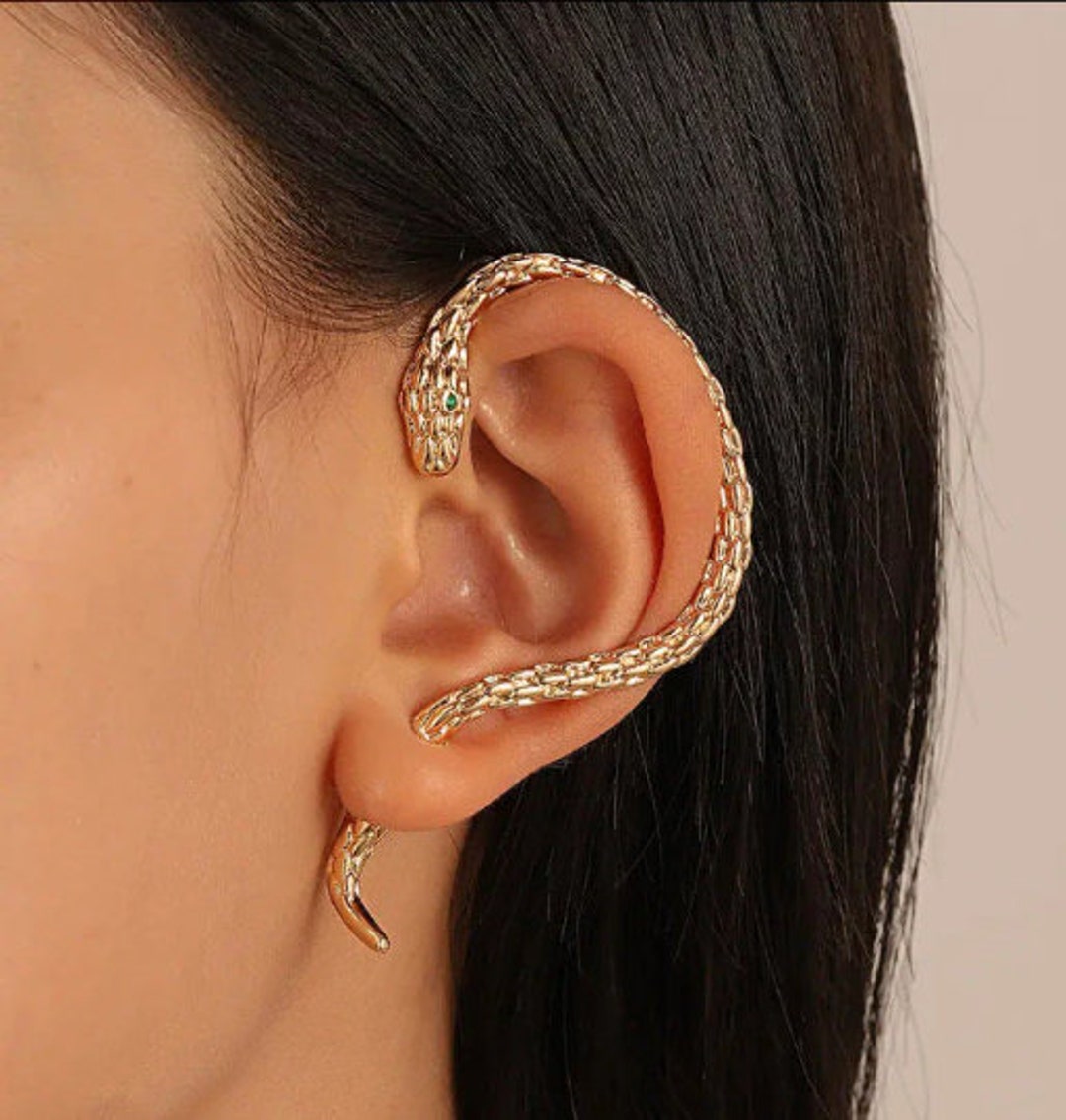 Snake Cartilage Gold Conch Serpent Earring Snake Ear Climber Earrings ...