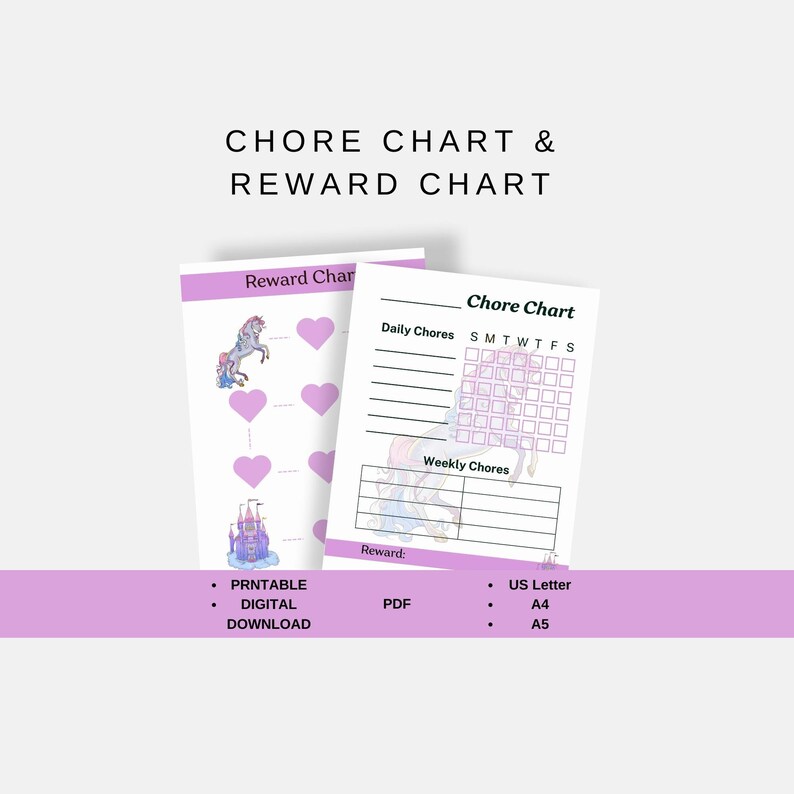 Girls Chore Chart, Chore Chart for Kids, Reward Chart, Unicorn Chore ...