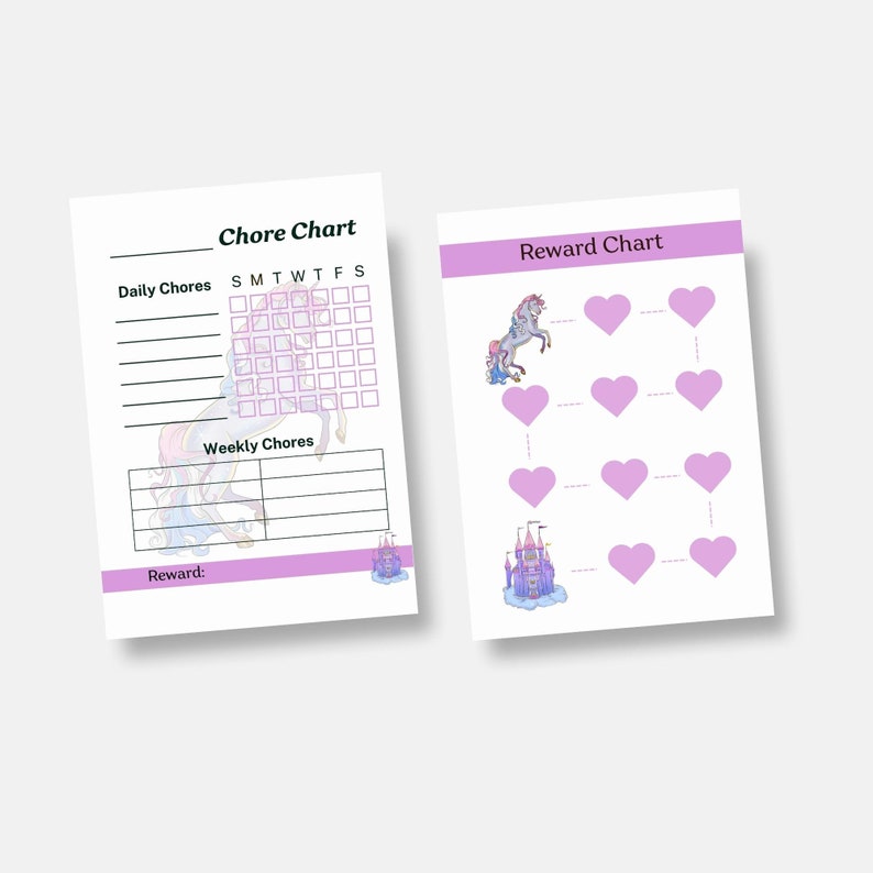 Girls Chore Chart, Chore Chart for Kids, Reward Chart, Unicorn Chore ...