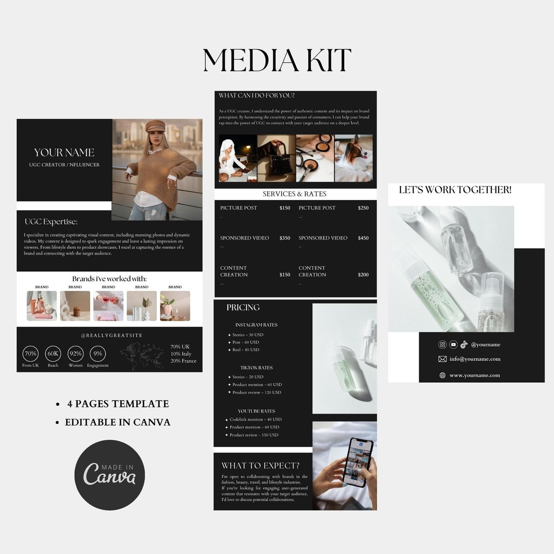 Media Kit Template, UGC Media Kit, Influencer Media Kit, Media Kit ...