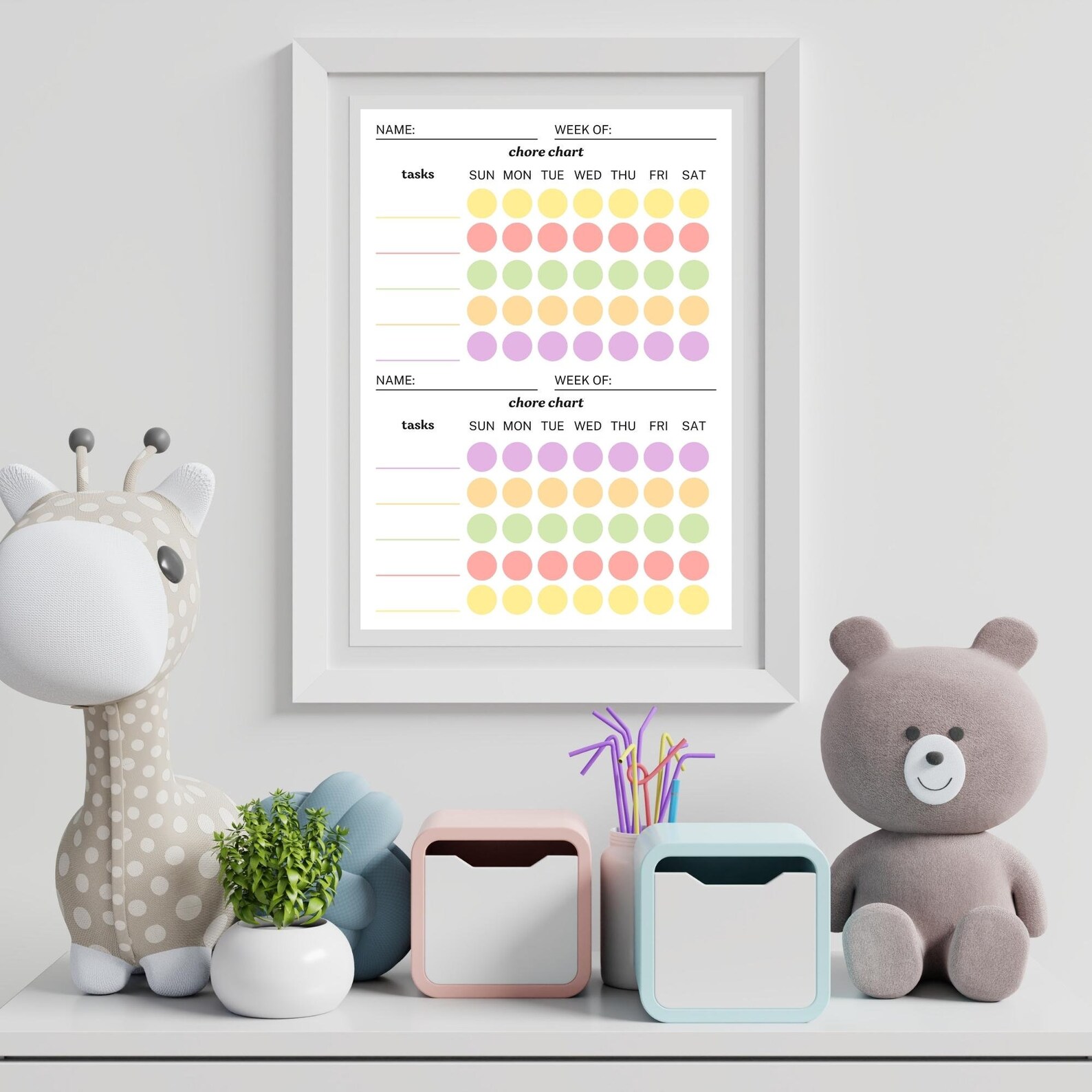 Weekly Chore Chart for Kids, Family Chore Chart, Kids Reward Chart ...