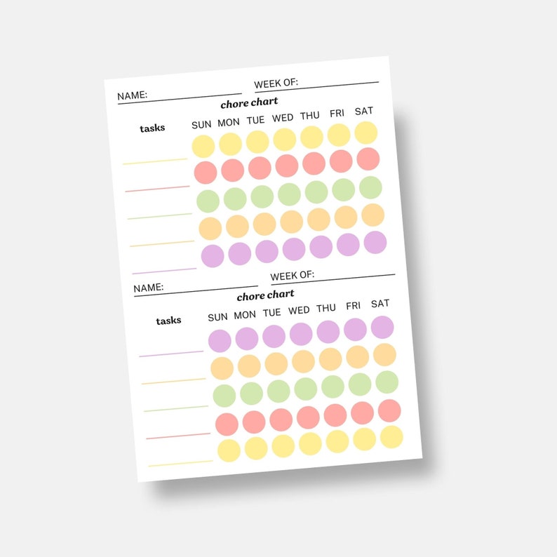 Weekly Chore Chart for Kids, Family Chore Chart, Kids Reward Chart ...