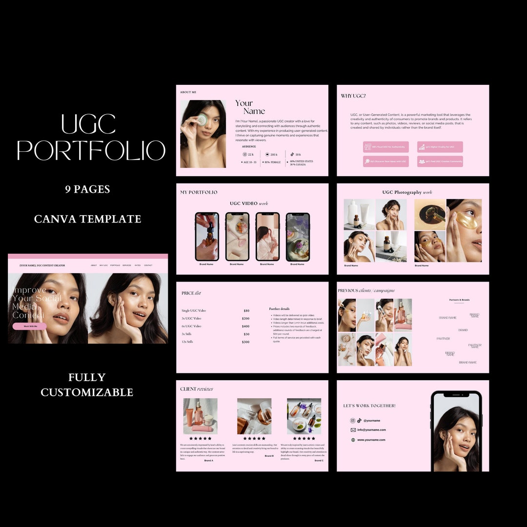Pink UGC Portfolio Template, UGC Portfolio, Canva Portfolio Template, Content Creator Portfolio ...