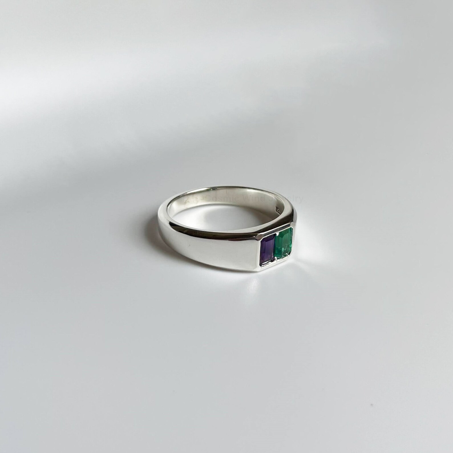 Two Stone Sterling Silver Ring for Men, Personalized Birthstone Toi Et ...