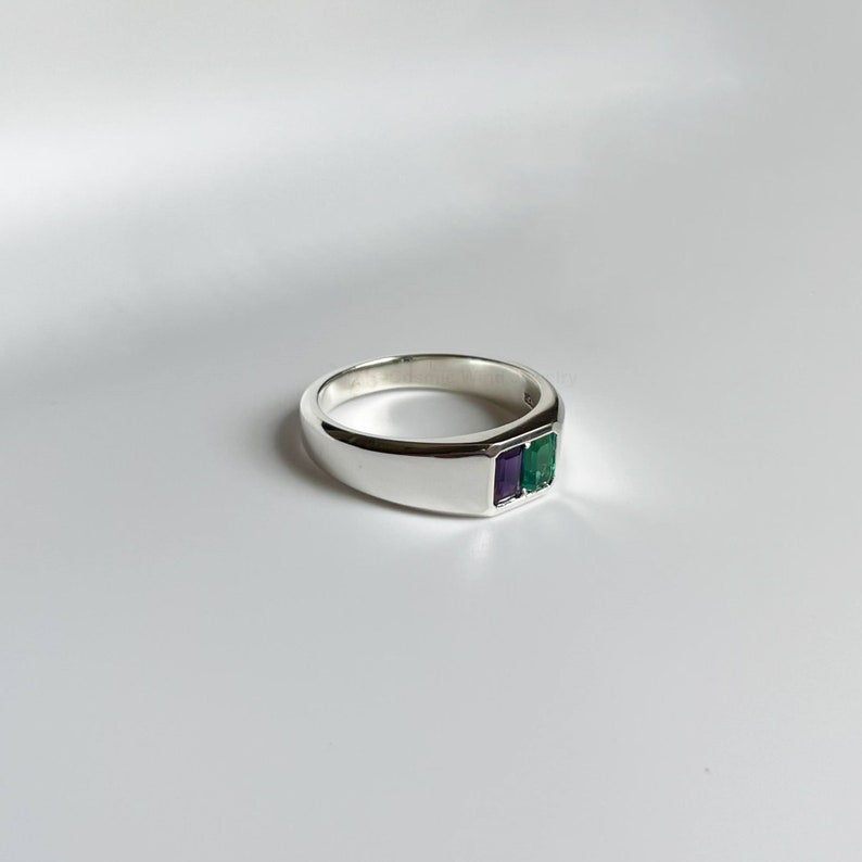 Two Stone Sterling Silver Ring for Men, Personalized Birthstone Toi Et ...