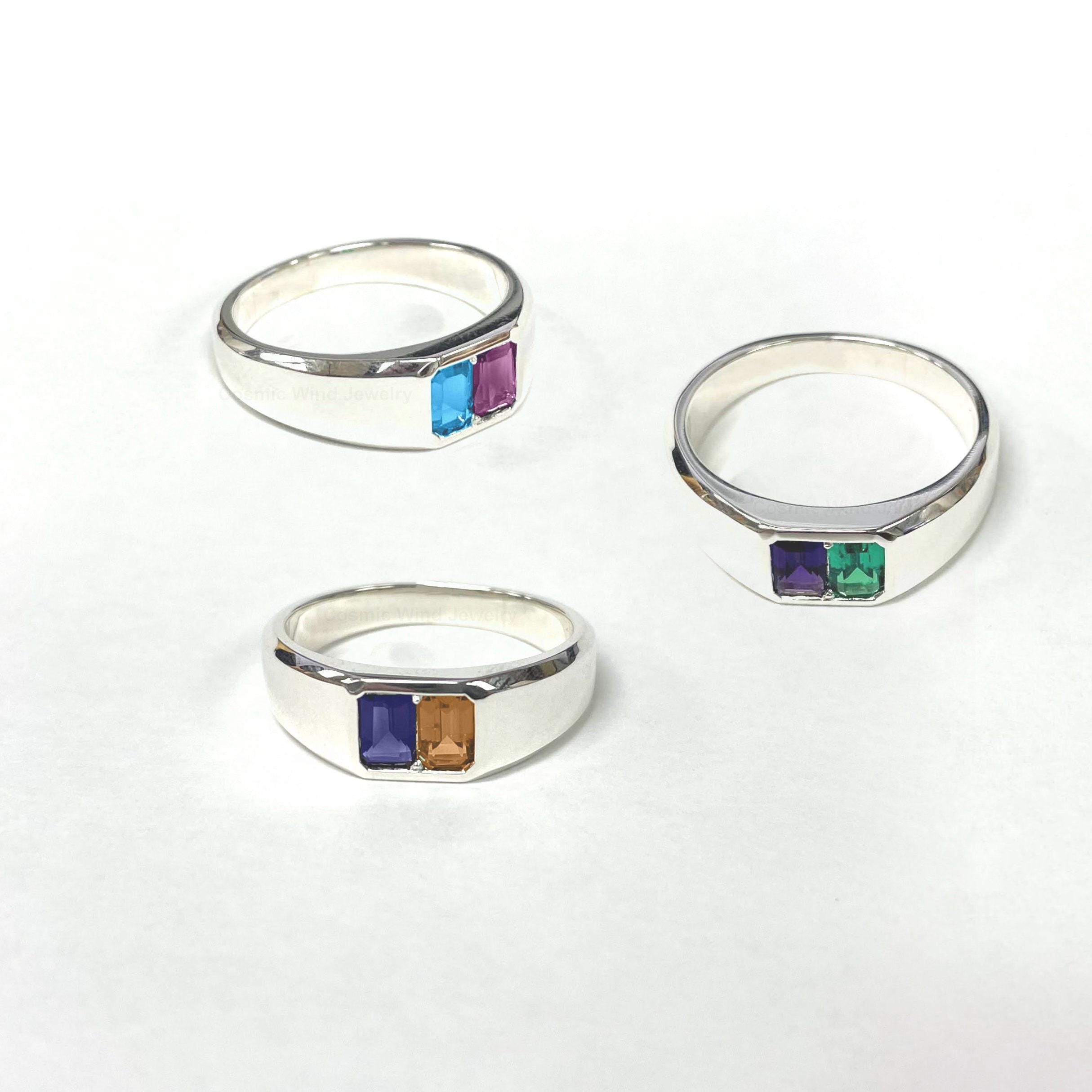 Two Stone Sterling Silver Ring for Men, Personalized Birthstone Toi Et ...