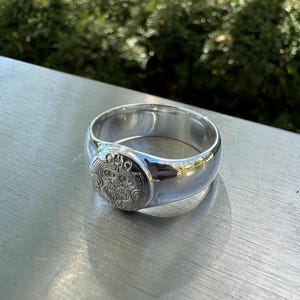 Sterling Silver Aztec Calendar Signet Ring, Sun God Design, Wide Domed ...