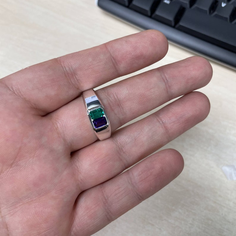 Two Stone Sterling Silver Ring for Men, Personalized Birthstone Toi Et ...