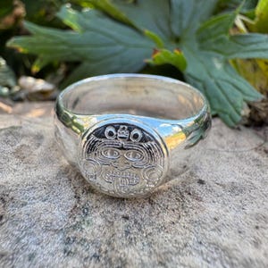 Sterling Silver Aztec Calendar Signet Ring, Sun God Design, Wide Domed ...
