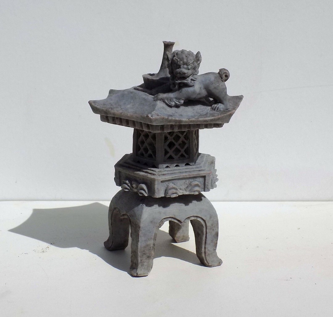 6" Granite Poly Stone Karu Yukimi Fu Foo Dog Lion Lantern Garden 04-6 ...