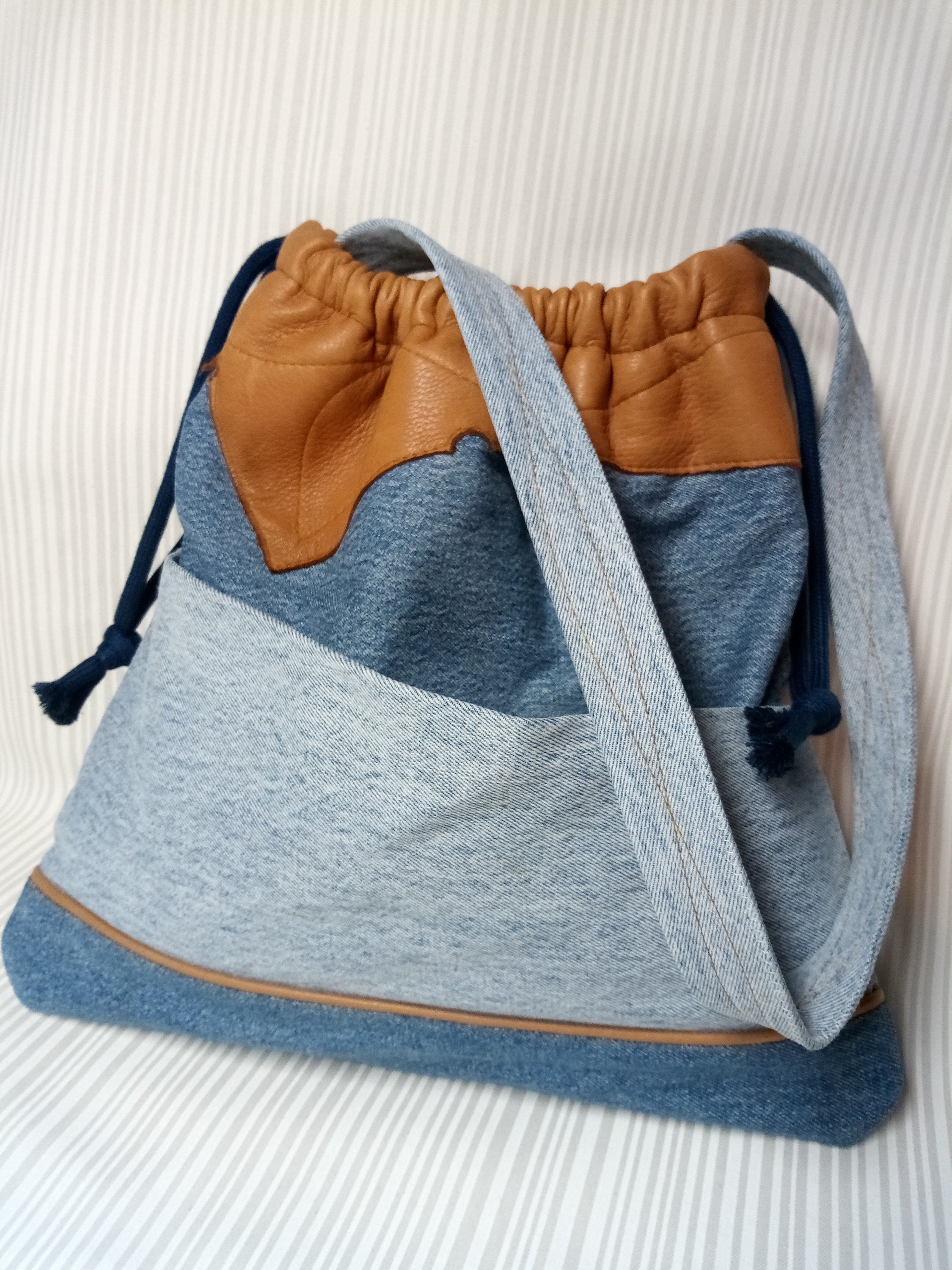 Shoulder Bag/ Blue Denim/ Deer Hide/ Drawstring Closure - Etsy