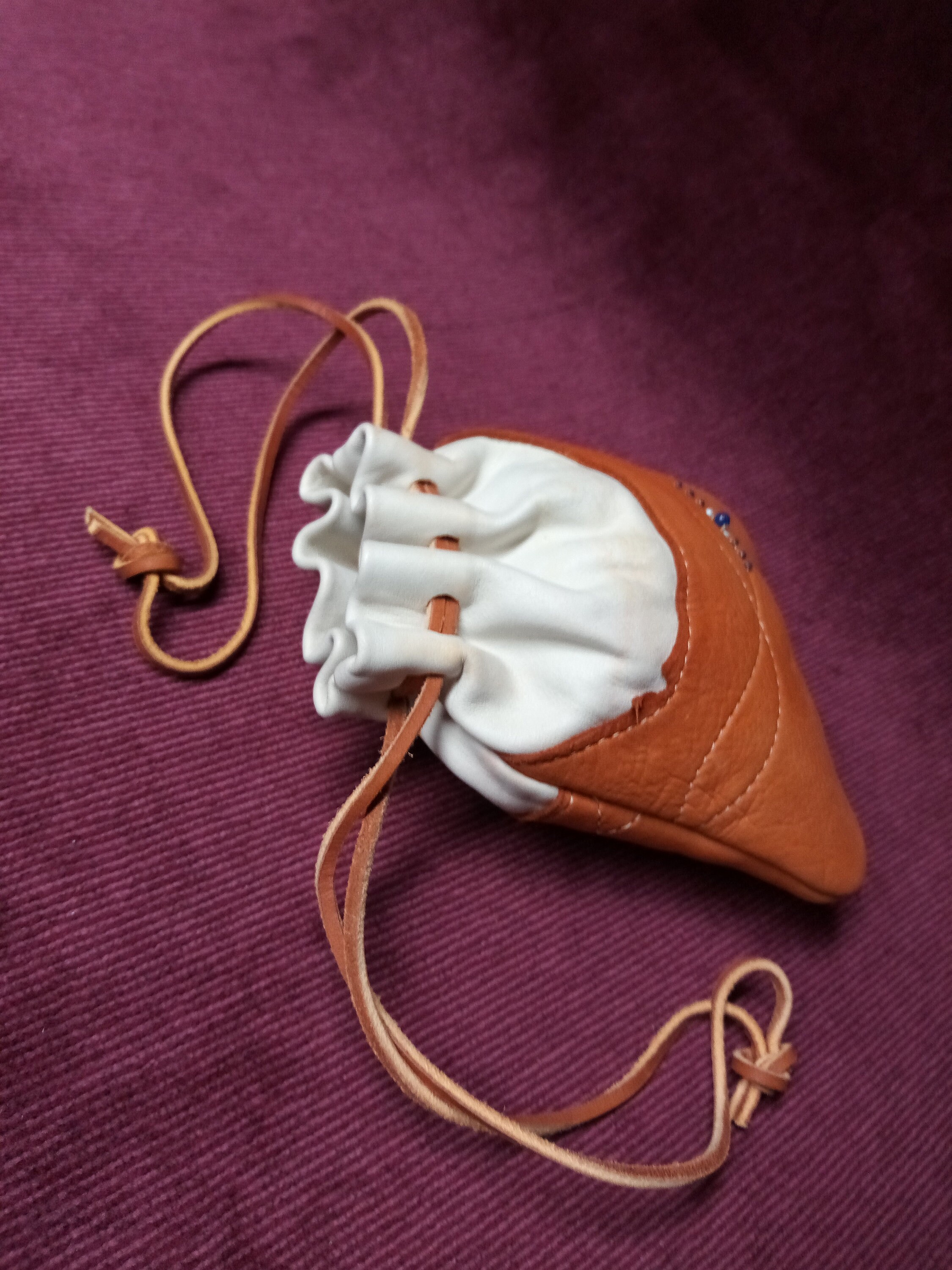 Drawstring Pouch/ White Lambskin/ Caramel Colored Deer Hide - Etsy