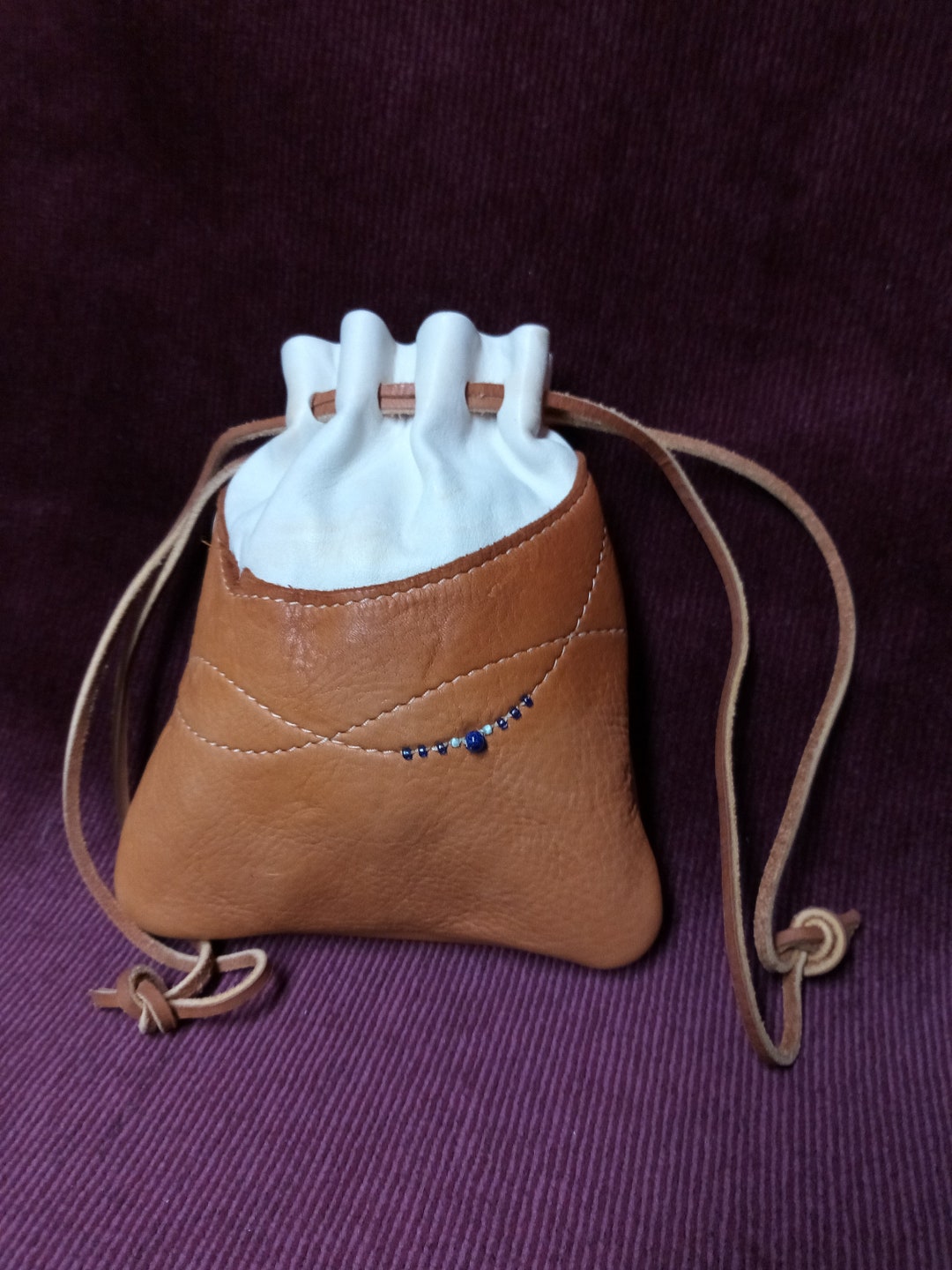 Drawstring Pouch/ White Lambskin/ Caramel Colored Deer Hide - Etsy