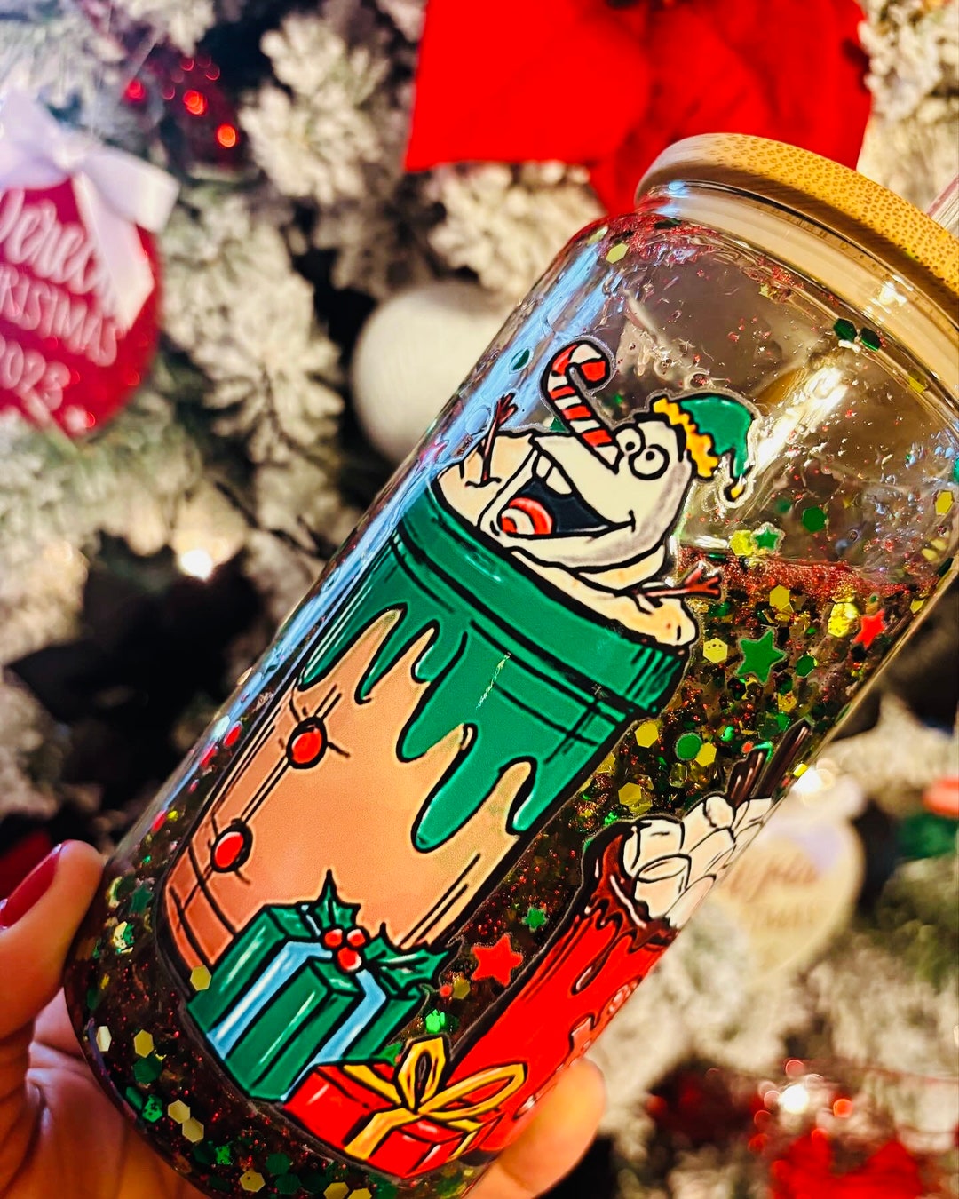 Olaf Snow Globe Glass Tumbler: Christmas Coffee Cup, 16oz - Etsy
