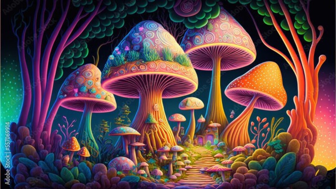 Magic Mushroom Print on Night Lamps - Etsy
