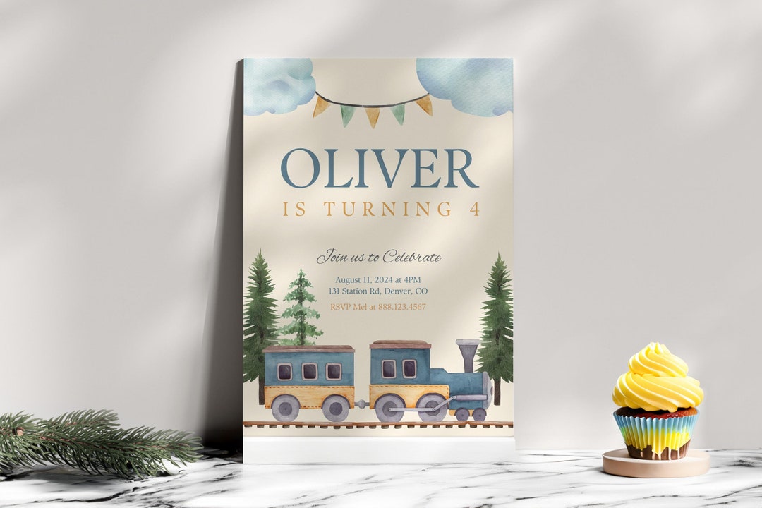 EDITABLE All Aboard Train Kids Birthday Party Invitation - Etsy