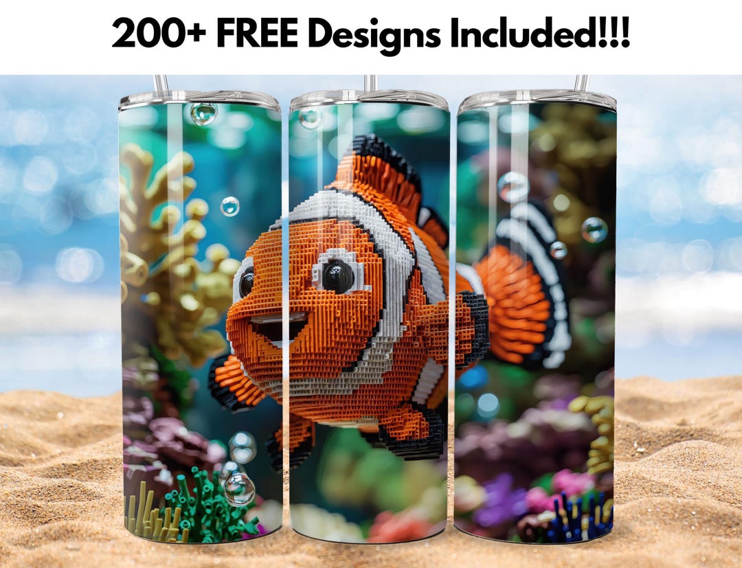 Clown Fish Ocean 20 Oz Skinny Tumbler Wrap Sublimation PNG, 3D Cartoon ...