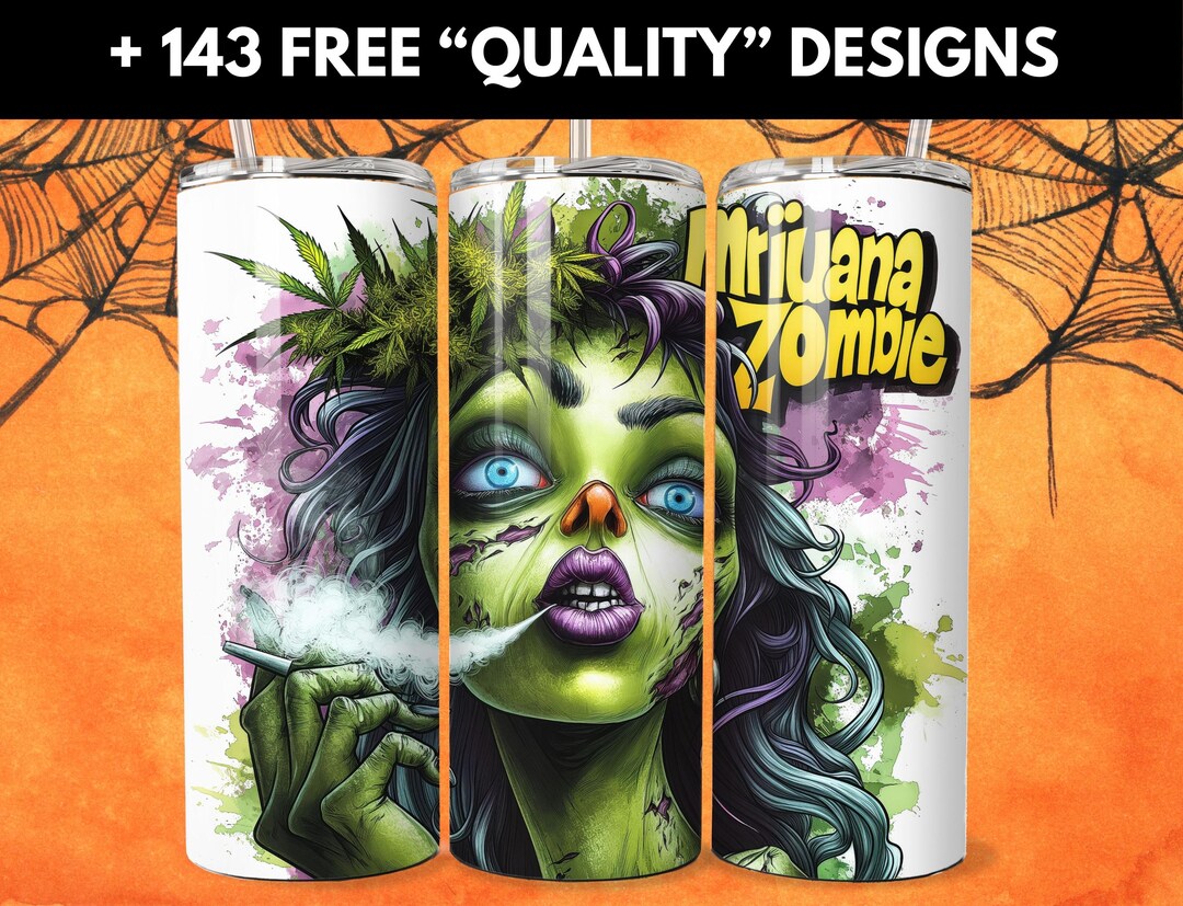 Marijuana Zombie 20 Oz Skinny Weed Tumbler Wrap Sublimation Design ...