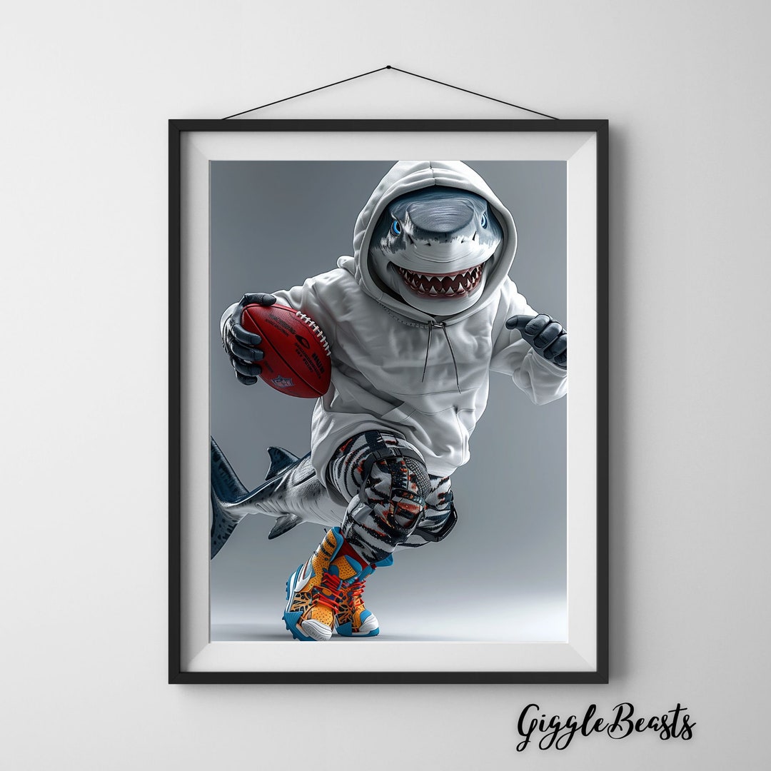 Shark Football Wall Art, Oceanic Defender Poster, Shark Tackle Prints ...