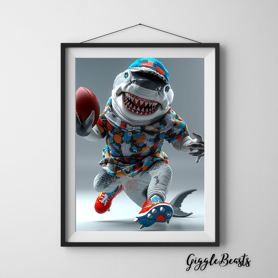 Football Shark Wall Art, Nautical Athlete Poster, Shark Pass Master ...