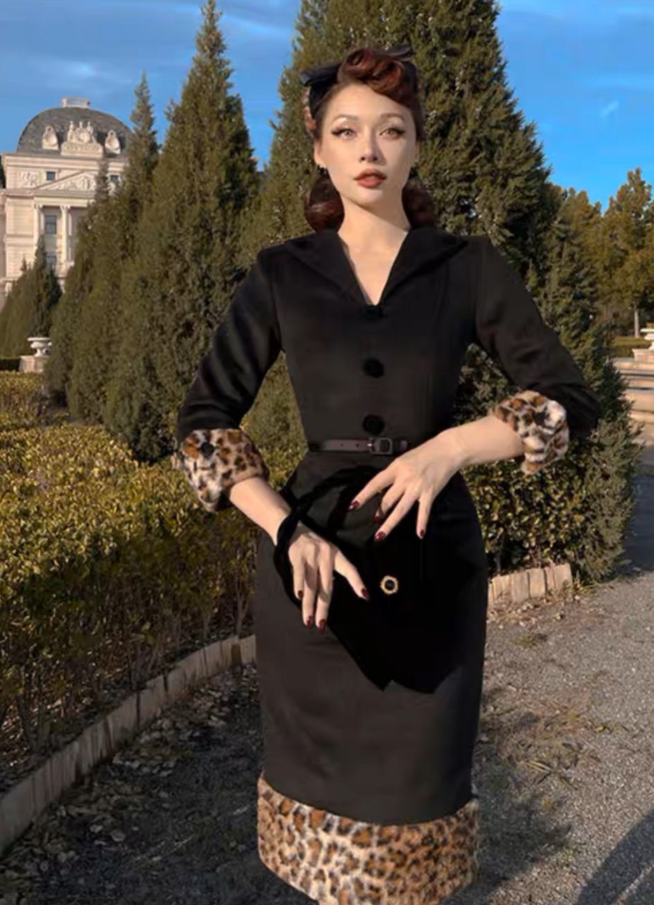 Very Classic Vintage Elegant Leopard Print Woolen Dress V Neck - Etsy
