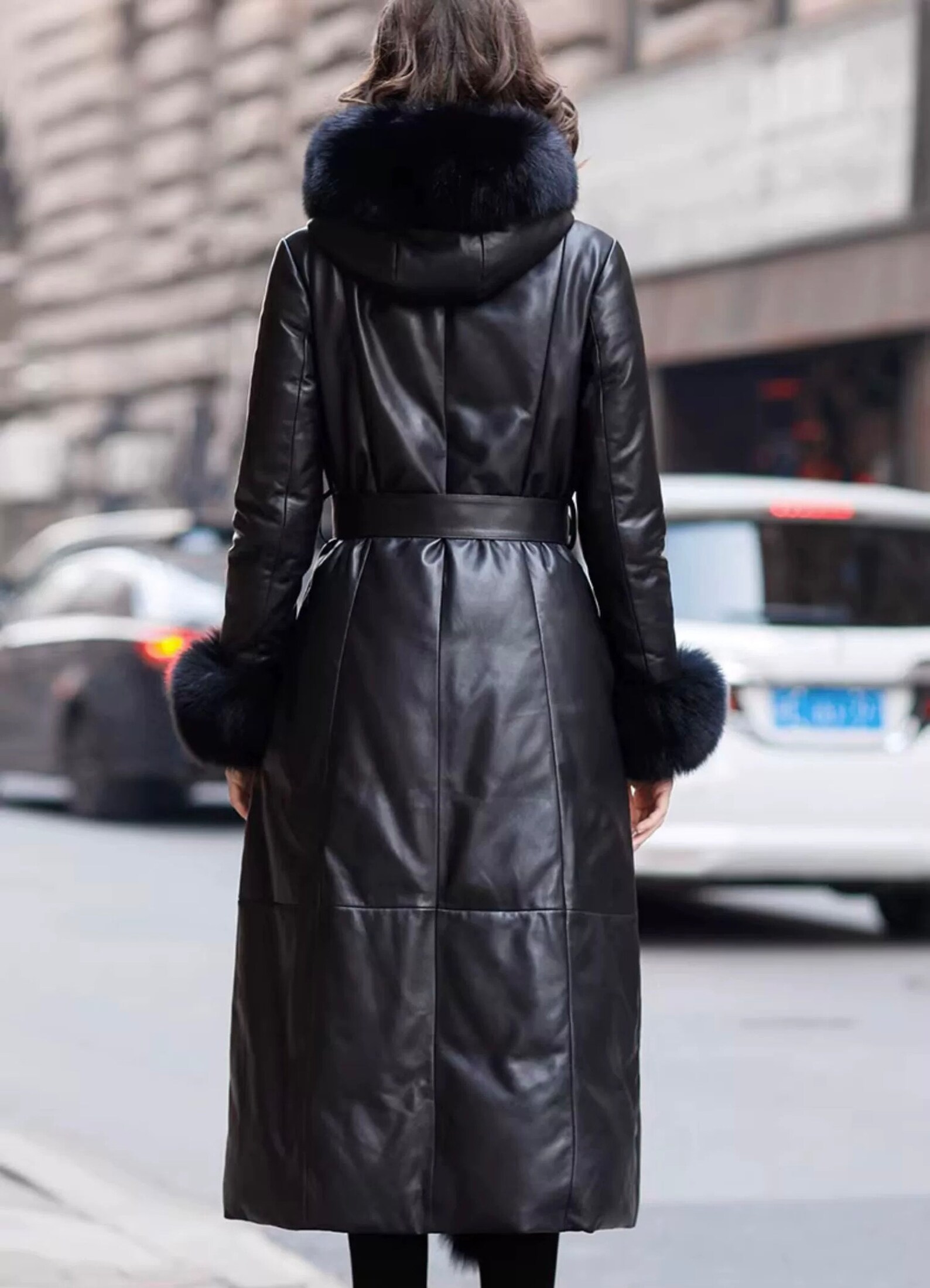 Retro Classic Hooded Real Sheep Leather Duck Down Coat, Real Fox Fur Trim - Etsy