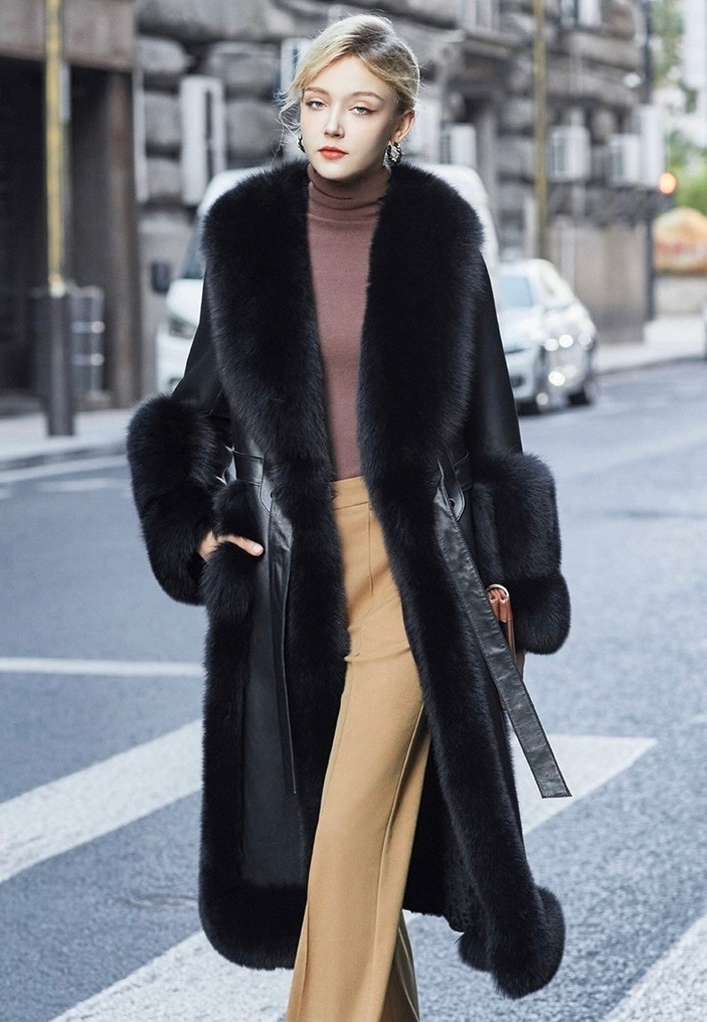 High-end Real Finnish Fox Fur, Real Merino Sheepskin and Fur Long Coat ...