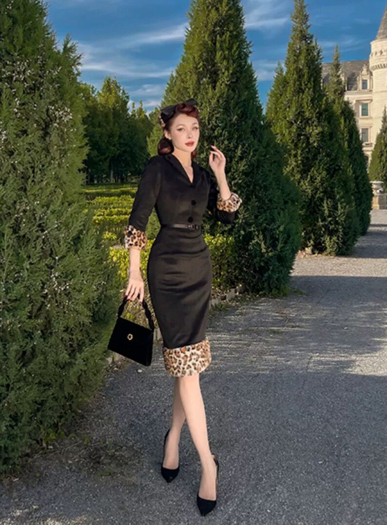 Very Classic Vintage Elegant Leopard Print Woolen Dress V Neck - Etsy