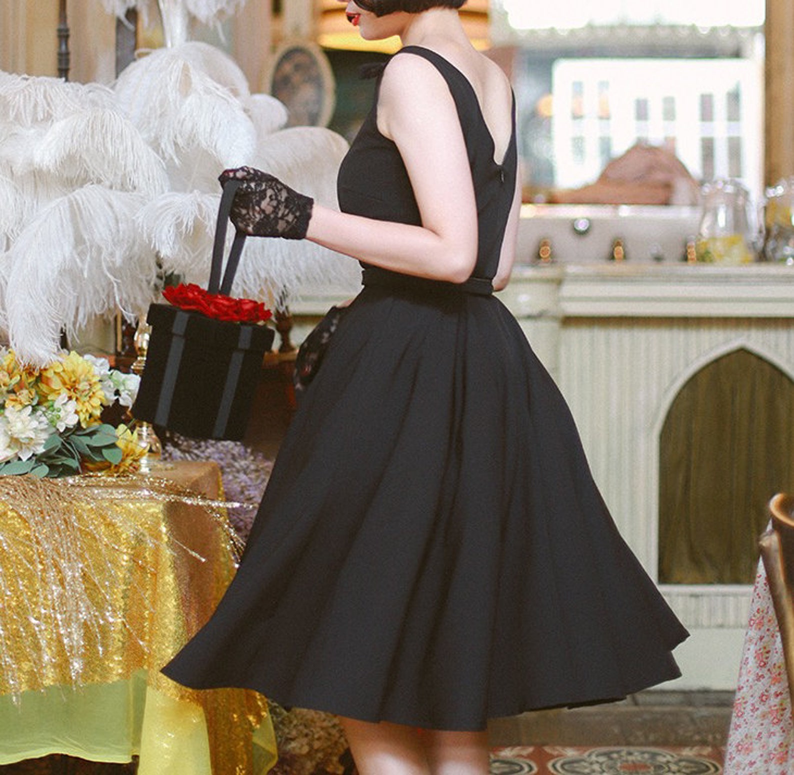 1950s Clasic Vintage Style Black Dress - Etsy