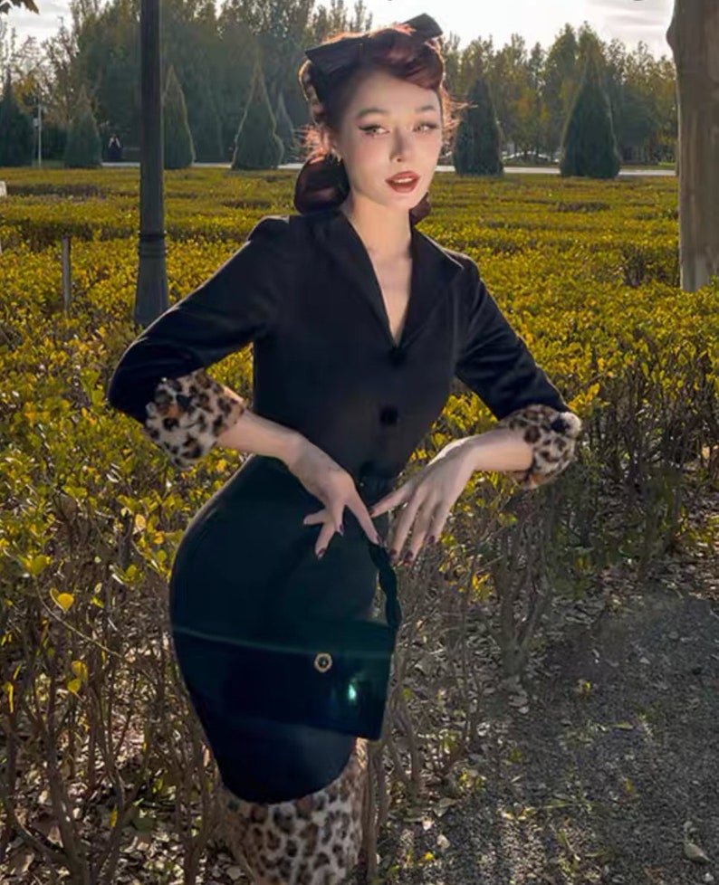 Very Classic Vintage Elegant Leopard Print Woolen Dress V Neck - Etsy