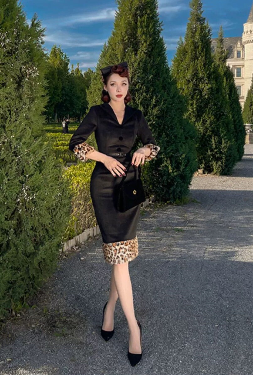 Very Classic Vintage Elegant Leopard Print Woolen Dress V Neck - Etsy