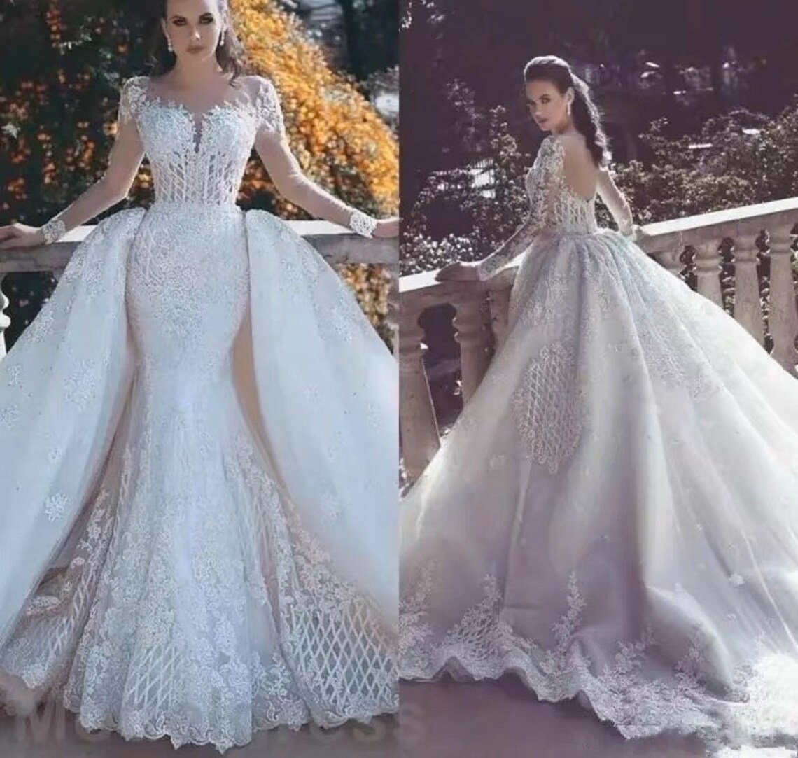 Mermaid Wedding Dress Long Sleeve Bridal Gown Princess D3 - Etsy