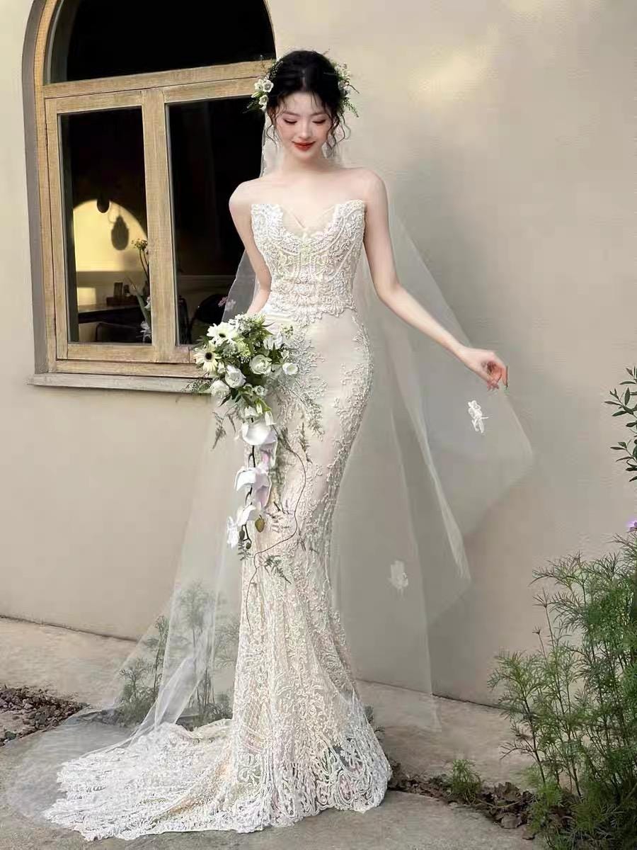 Retro Tube Top Mermaid Wedding Dress, Evening Dress , Bridal Gown - Etsy