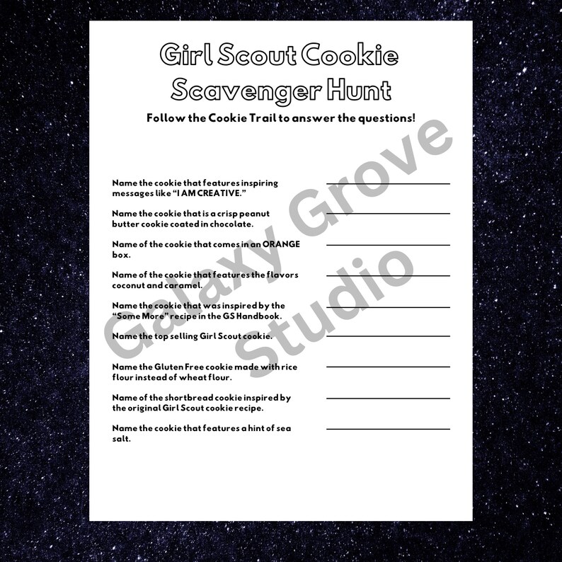 Girl Scout Cookie Scavenger Hunt Game - Cookie Rally Badge Meeting ...