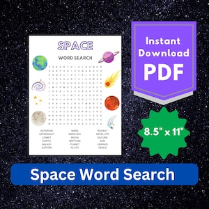 Outer Space Word Search Puzzle Game for Kids digital Printable Planet ...