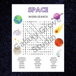 Outer Space Word Search Puzzle Game for Kids -digital Printable Planet ...