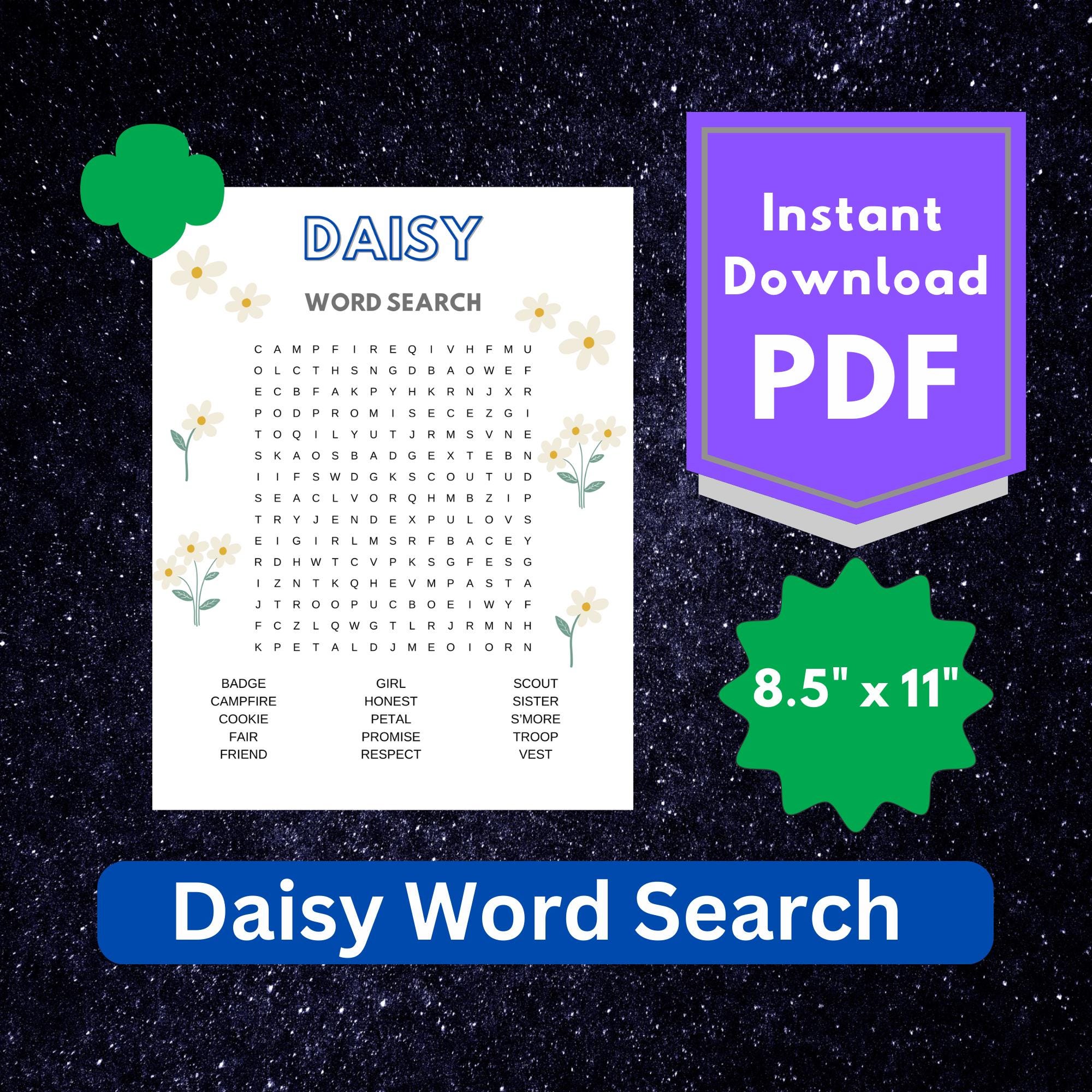 Daisy Girl Scout Word Search Puzzle Game - Digital Download Print ...