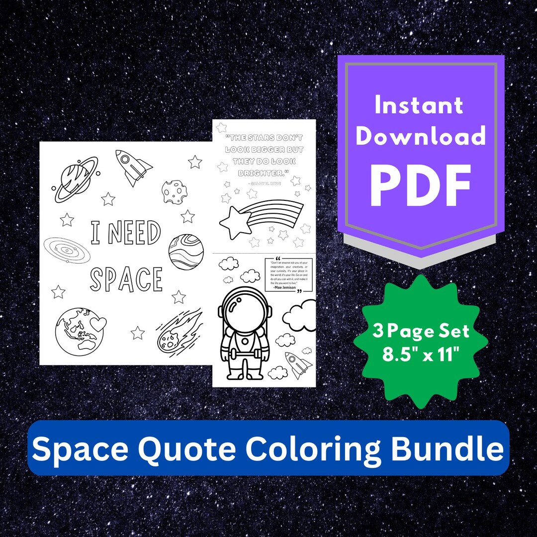 Space Quote - Female Astronaut - Coloring Page Bundle - Girl Scout STEM ...