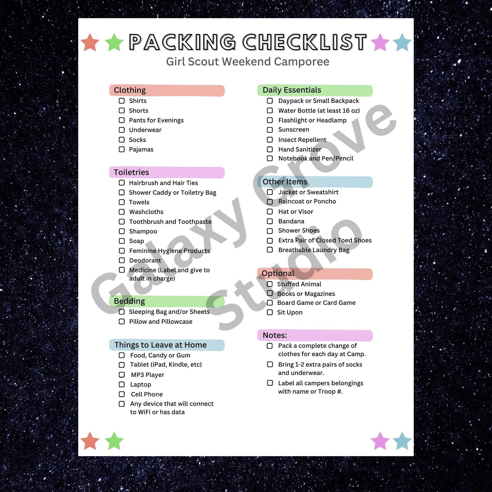 Girl Scout Packing Checklist Spring/summer Camporee - Printable - Cabin ...