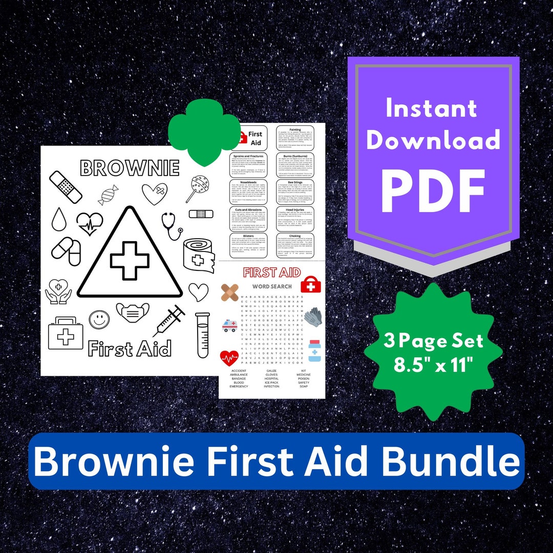 Girl Scouts Brownie First Aid Bundle - Coloring Page - Badge Activity ...