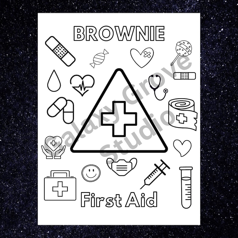 Girl Scouts Brownie First Aid Bundle - Coloring Page - Badge Activity ...