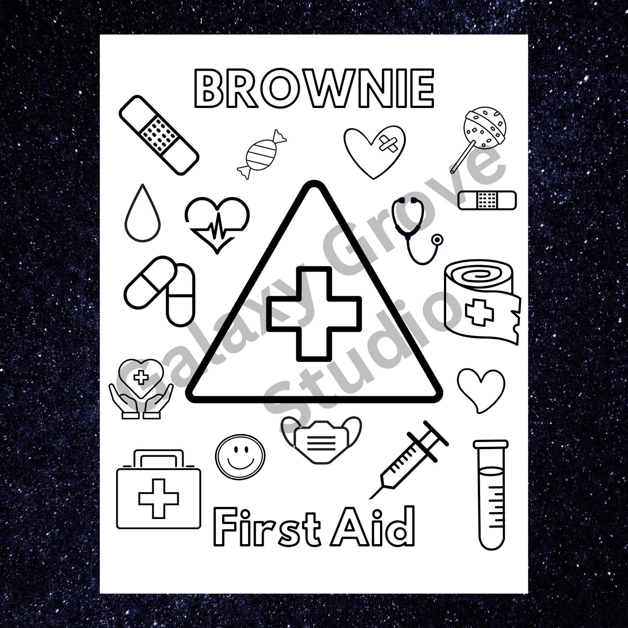 Girl Scouts Brownie First Aid Bundle - Coloring Page - Badge Activity ...