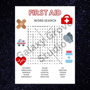 First Aid Word Search Puzzle Game for Kids - Worksheet Activity ...