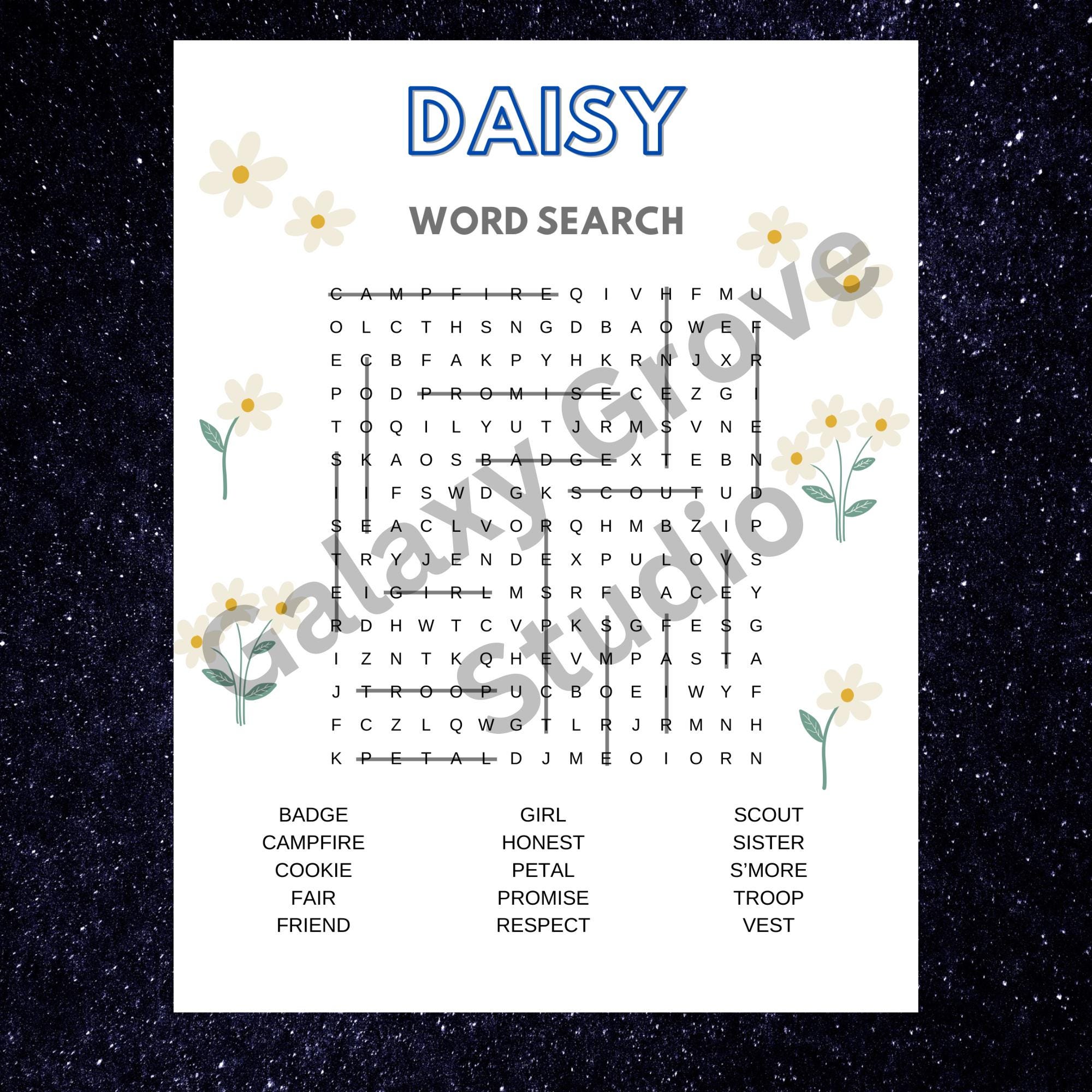 Daisy Girl Scout Word Search Puzzle Game - Digital Download Print ...