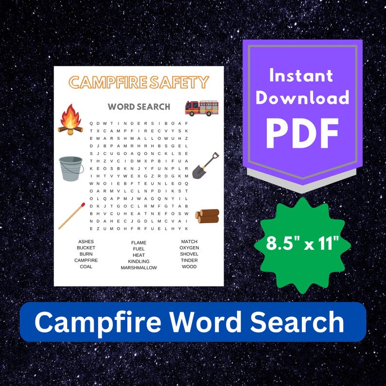 Campfire Safety Word Search - Girl Scout Outdoor Badge - Printable ...
