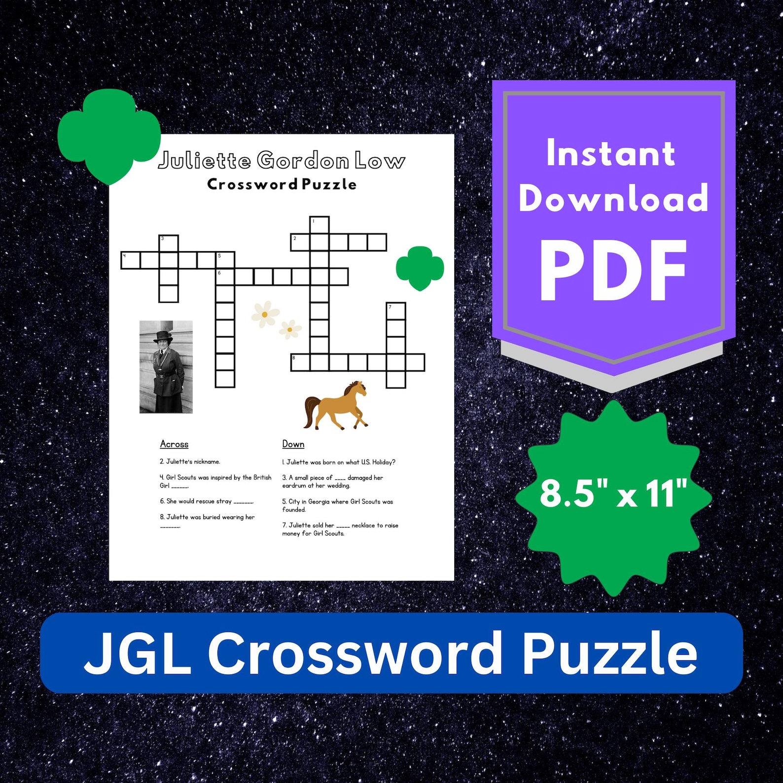 Juliette Gordon Low Crossword Puzzle - Girl Scout Founder - Daisy ...