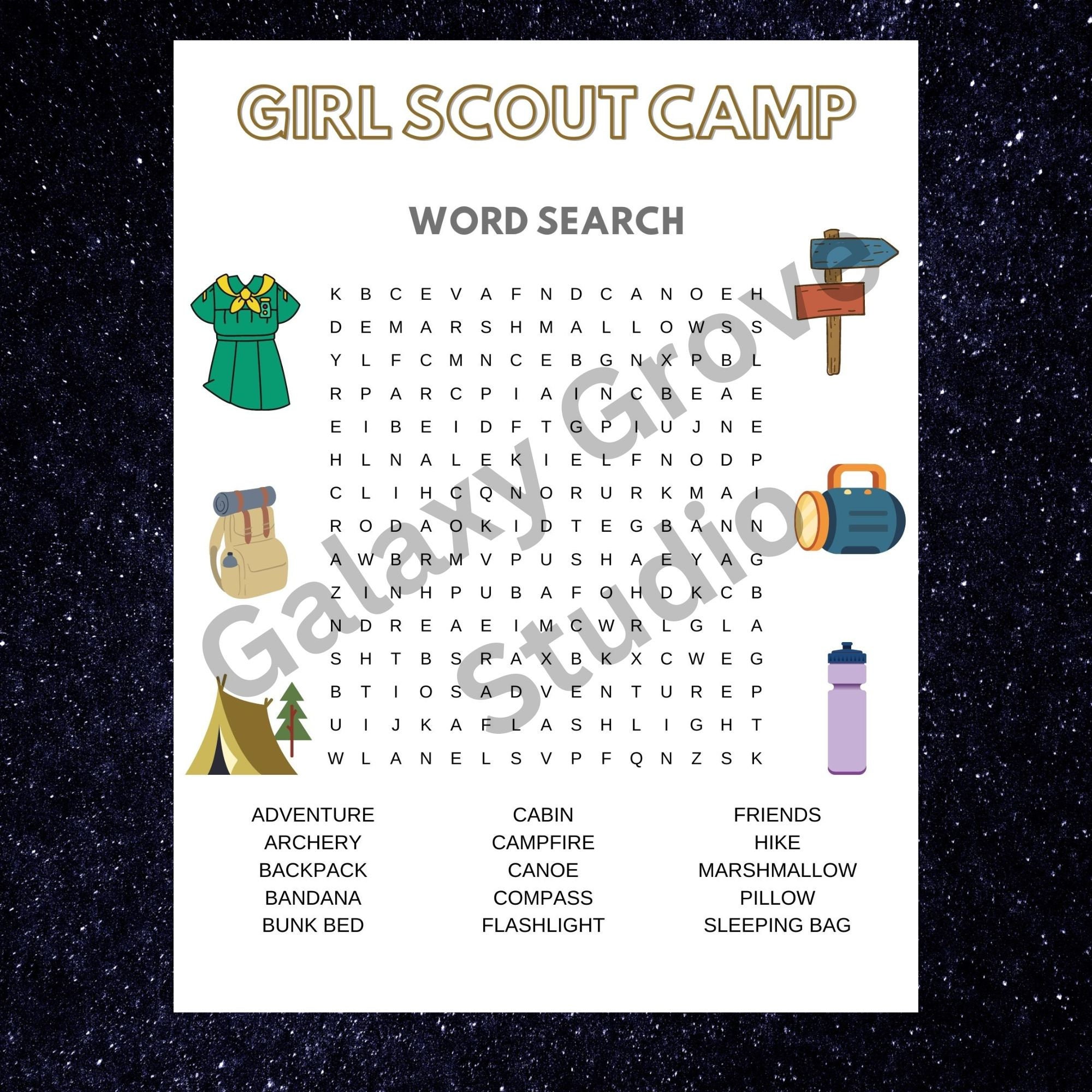 Girl Scout Camp Word Search Puzzle Game for Kids - Digital Printable ...