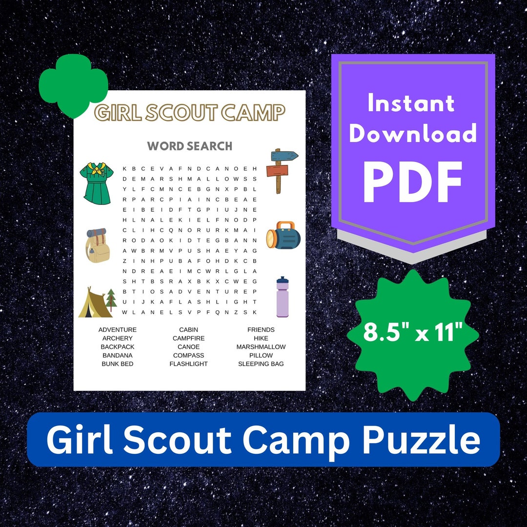 Girl Scout Camp Word Search Puzzle Game for Kids - Digital Printable ...